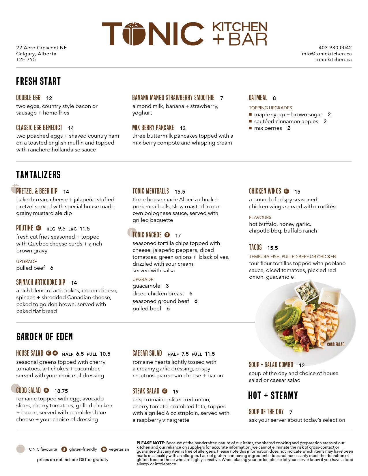 Tonic Kitchen+Bar | Experience Tonic Kitchen+Bar! Calgary Airport's Hot ...