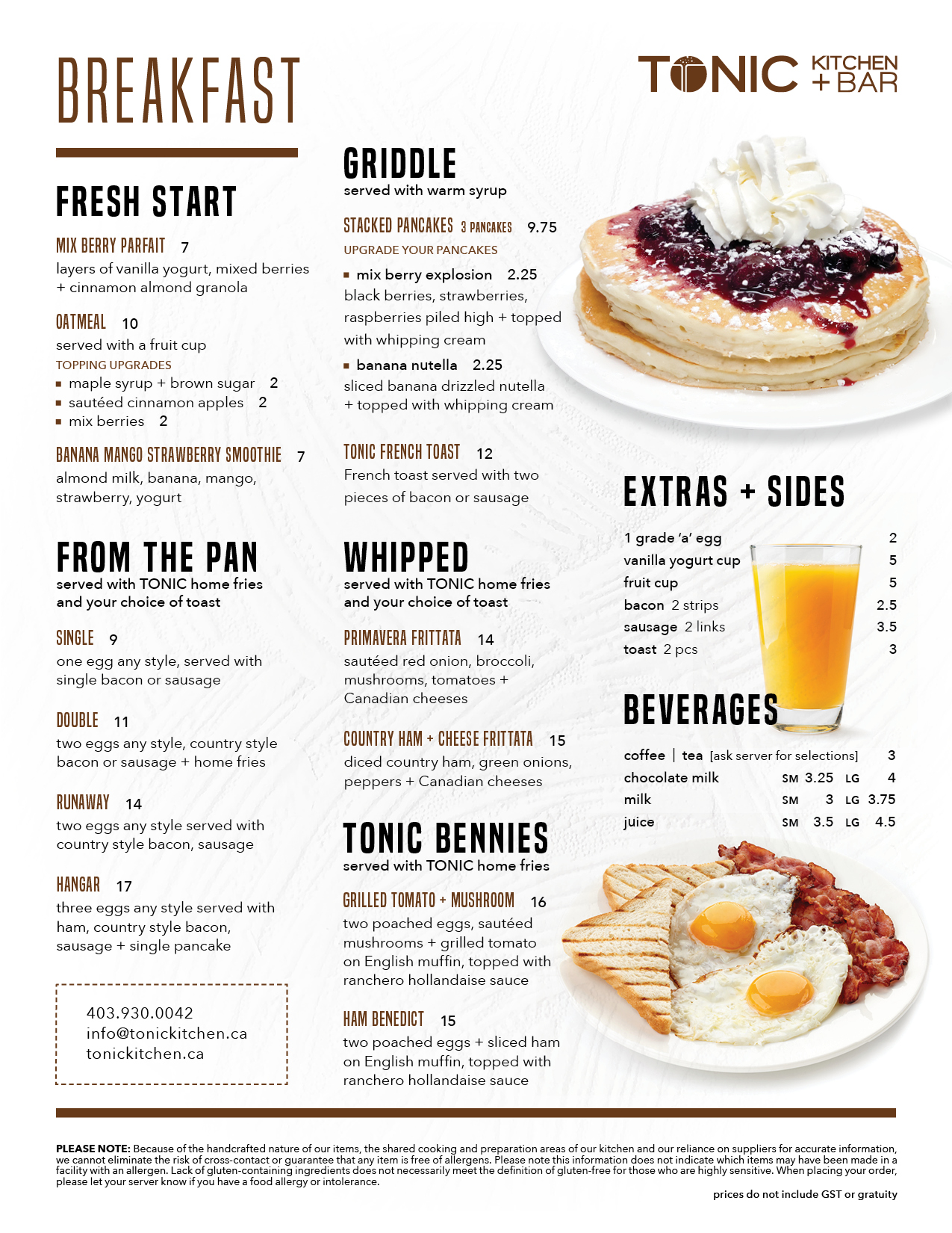 CURRENT MENU | Tonic Kitchen+Bar